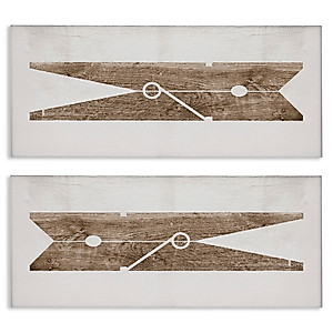 Stupell Industries Minimal Laundry Clothespins Brown White Design Wall Art, 2pc, Each 10 x 24, Beige