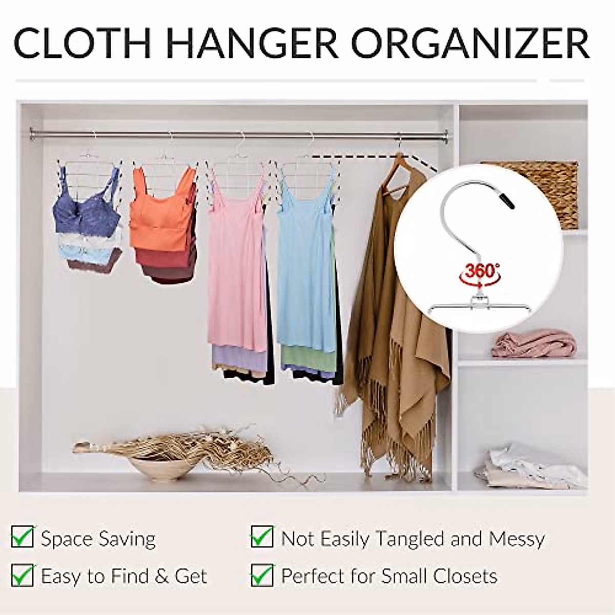 Bra Hanger, 2 Pack Tank Top Hanger Organizer for Closet, 4 Storage Capacity Top Swivel Hook Clothes Wrinkle-Free, ZEDODIER Hanging Space Saving Hanger Bra Holder Camisole Storage