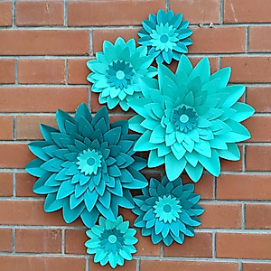 Mybbshower Teal Turquoise Aqua Paper Flower for Floral Wedding Centerpiece Backdrop Hanging Decor Birthday Centerpieces Baby Bridal Shower Pack of 6