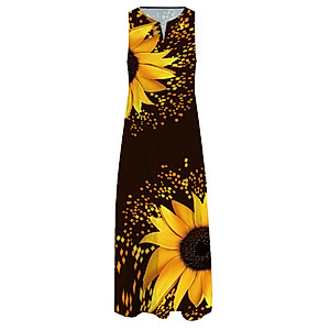 Coupons and Promo Codes for Discount Vestidos De Verano para Mujer 2023 Casual Long Sun Dresses Summer Bohemian Sleeveless Dress with Pockets Floral Printed Loose Plus Size Flowy Maxi Dress Black M