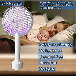 Amoszap Electric Fly Swatter Racket & Bug Zapper Racket, 2 in 1 Smart Mosquito Swatter with USB Rechargeable Base,with 4-Layer Safety Mesh,for Indoor and Outdoor