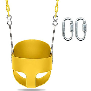 Ktaxon Toddler Bucket Swing, High Back Full Kids Bucket Swings Seat W/ Coated Chains & Lock Snap Hooks, Playground Swing Set Accessories for Outdoor Backyard, 3 Months-4 Years (Yellow)