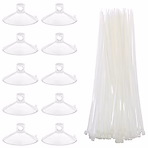LuluEasy 10 Pieces Suction Cups with 20 Pieces Adjustable Zip Ties for Hanging Crafts, Plush Dolls, Festivals Decoration, Aquarium Thematic Ornaments Fish Tank Binding Moss Shrimp Dodging Nest