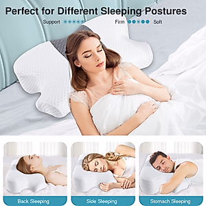 DAFIFO Cervical Pillow Memory Foam Pillows, Contour Pillows for Neck and Shoulder Pain Relief, Ergonomic Orthopedic Sleeping Bed Pillow for Side Sleepers, Back and Stomach Sleepers (Grey)