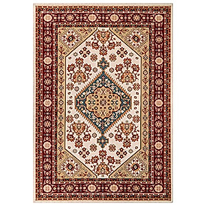 Traditional Collection Oriental Area Rug, 5’ x 6.6’ Non-Slip Washable Rugs for Living Room, Red Medallion Nursery Room Apartment Bedroom Rug Large Carpet for Dining Room Studio Office