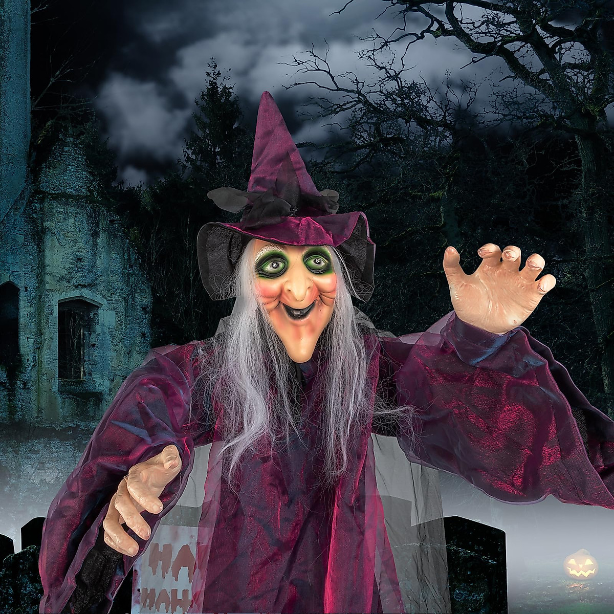 72" Halloween Decorations Outdoor,Hanging Animated Talking Witch Decoration with Light-up Eyes and Sound Activation Function for Halloween Haunted House Prop Everyday Décor Lawn Decor