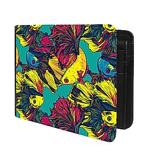 Ztion Unique Desige Pattern - Colorful Betta Fish Pattern, Slim Front Pocket Wallet Billfold RFID Blocking