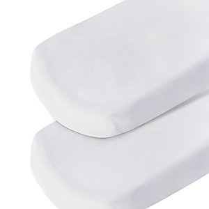 Bassinet Sheet 2 Pack Cotton Fitted Sheets Set for Oval Rectangle Hourglass Bassinet Mattress and Moses Baskets, Super Soft and Breathable Cover for Baby Girl Boy 32''x16''x4'', White