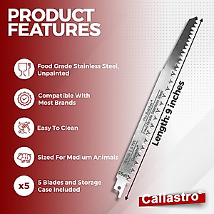 Caliastro 9-Inch Stainless Steel Frozen Meat Bone Cutting Saw Blades for Reciprocating and Sawzall Saws 5-Pack