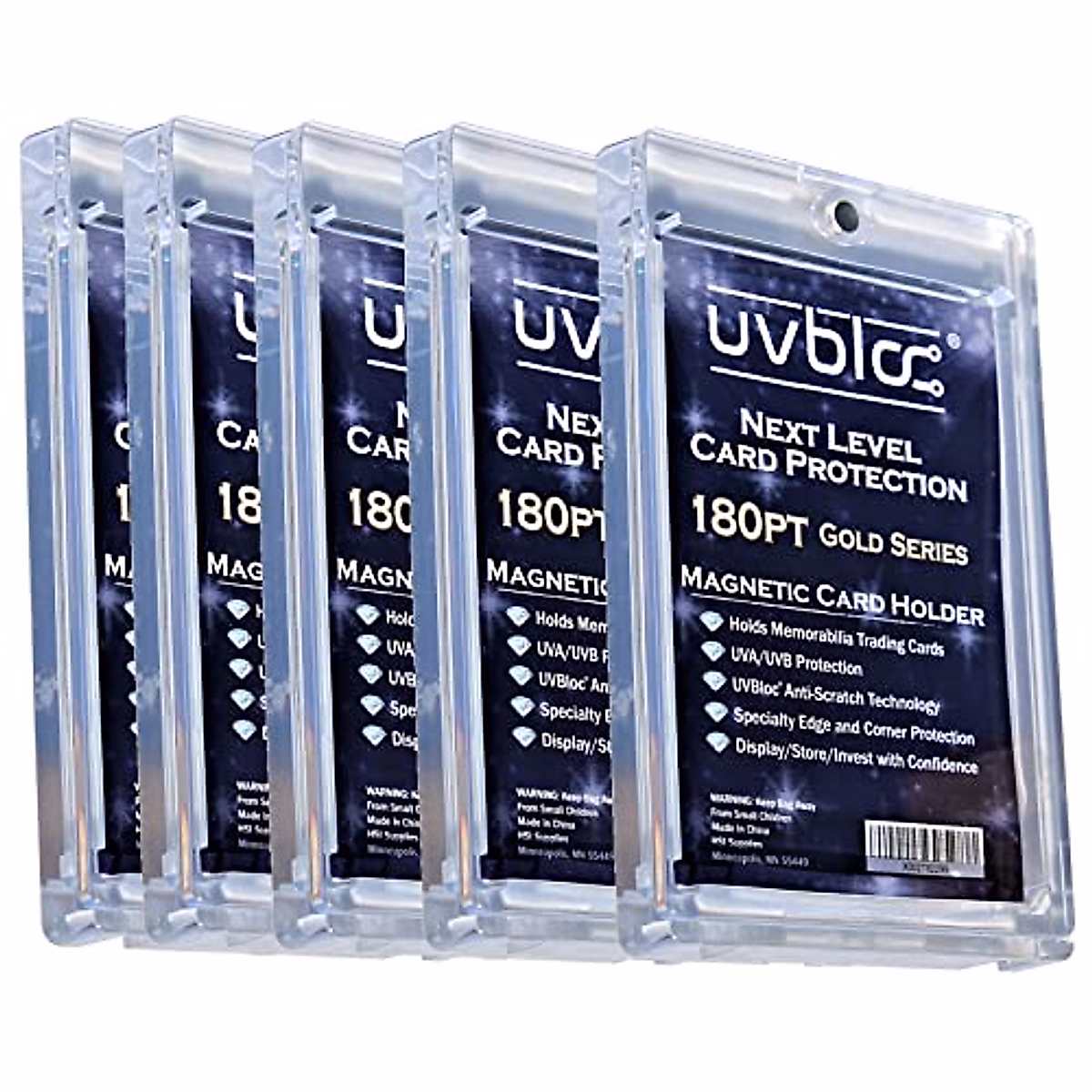 UVBLOC One Touch Card Holder 180pt (5 Pack) Magnetic Baseball Jersey Patch Protectors Sleeves Cases for Trading Sports Cards