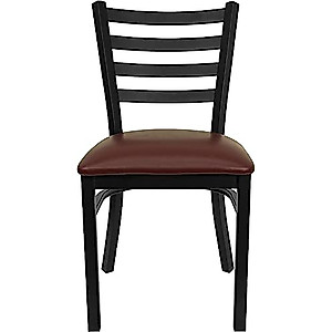 Flash Furniture 4 Pk. HERCULES Series Black Ladder Back Metal Restaurant Chair - Burgundy Vinyl Seat
