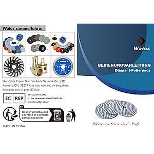 Waies 11 Packs 5 Inch Diamond Polishing Pads with 5/8"-11 Backer Pad 9 PCS Wet/Dry Polish Pad Kit for Drill Grinder Polisher 50-10000 Grit Pads for Marble Tile Quartz Granite Concrete Countertop