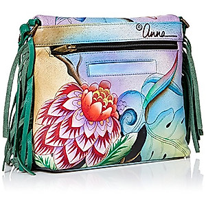 Anna by Anuschka Women's Genuine Leather Flap-Over Cross Body | Hand Painted Original Artwork | Whimsical Garden