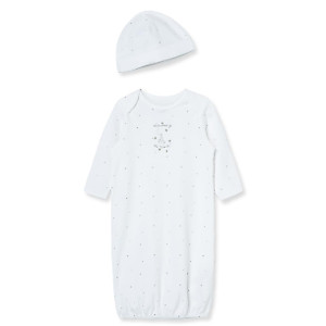 Little Me Baby Unisex Nightgown and Cap Set, White, 0-3 Months