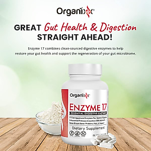 Organixx Enzyme 17 Essential Digestive Enzymes, for Optimal Digestion & Gut Health, Support for Bloating, Gas, Nutrient Absorption & Immunity, Non GMO, Vegan, 80 Veggie Capsules