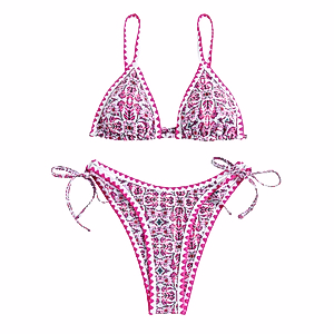 ZAFUL Women's Swimsuits Boho Floral Print Triangle String Thong Bikini Set Sexy High Cut Swimwear Bathing Suit Pink