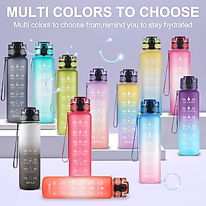 Kanglesdip 32 oz Large Water Bottle with Motivational Time Marker & Removable Strainer,Fast Flow BPA Free for Fitness, Gym and Outdoor Sports(White/Black)