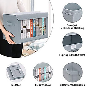 DIMJ Storage Bins with Lids, 4 Pack Fabric Storage Baskets with Handle, Collapsible Closet Organizer Bins Storage Box with Window for Clothes, Toys, Books, Closet, Shelves, Kids Room, Office