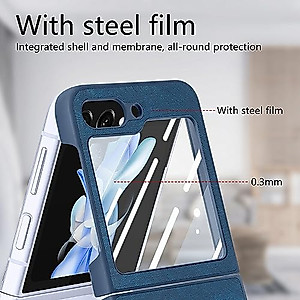 phone flip case Galaxy Z Flip 5 Case Compatible with Samsung Galaxy Z Flip 5 Case Built in Front Screen Protector, Leather Back Case Thin Case Minimalist Design Shockproof Full Body Protective Cover p