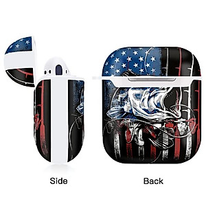 Fishing American Flag USA Bass Fish for AirPods Case Cover for Airpods 1&2, Wireless/Wired Charging Protective AirPods Case with Keychain White