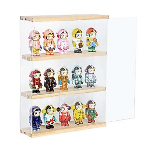 Nynelly 3-Layer Acrylic Display Case, Wall Mounted Display Box Countertop Cabinet for Collectible, Clear Display Case with Door for Mini Funko Pop, Action Figure, 11.5" L x 3.3" W x 15" H,Walnut