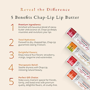CHAP-LIP 100% All Natural Lip Balm Hydrating Bulk Chap Stick with Fruit Flavors, Coconut Oil, and Cocoa Butter - Lip Therapy Pack for Men and Women - Gift Set Made in the USA, 60 Pack