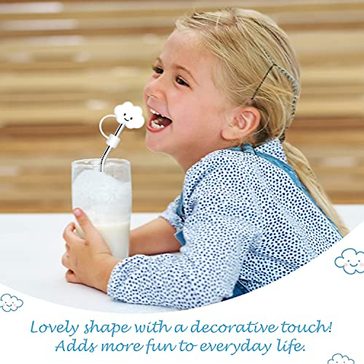 10 Pcs Cloud Shape Straw Covers, Straw Tips Cover Reusable Cloud Shape Straw Protector Straw Covers Cap Straw Protectors Cap Silicone Straw Cover for 6-8 mm Straws, White
