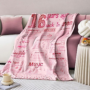 Sweet 16 Birthday Gifts for Girls 16th Birthday Decorations Big Sister Gifts for Little Girls Sweet 16 Gift Ideas for Daughter Sister Bestie Soft Throw Blanket Back in 2008-60x50 Inch - Pink