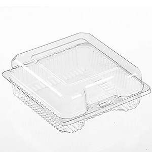 GJTr clear plastic square hinged food container bakery take-out to go boxes take out sandwich, salad, small deli and cake containers with lids for favors 6.09 in x 5.9 in x 2.49 in (25)