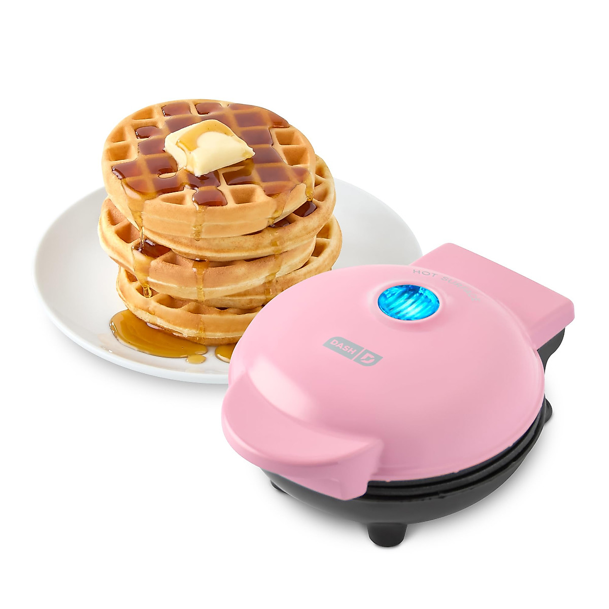 DASH Mini Maker for Individual Waffles, Hash Browns, Keto Chaffles with Easy to Clean, Non-Stick Surfaces, 4 Inch, Pink