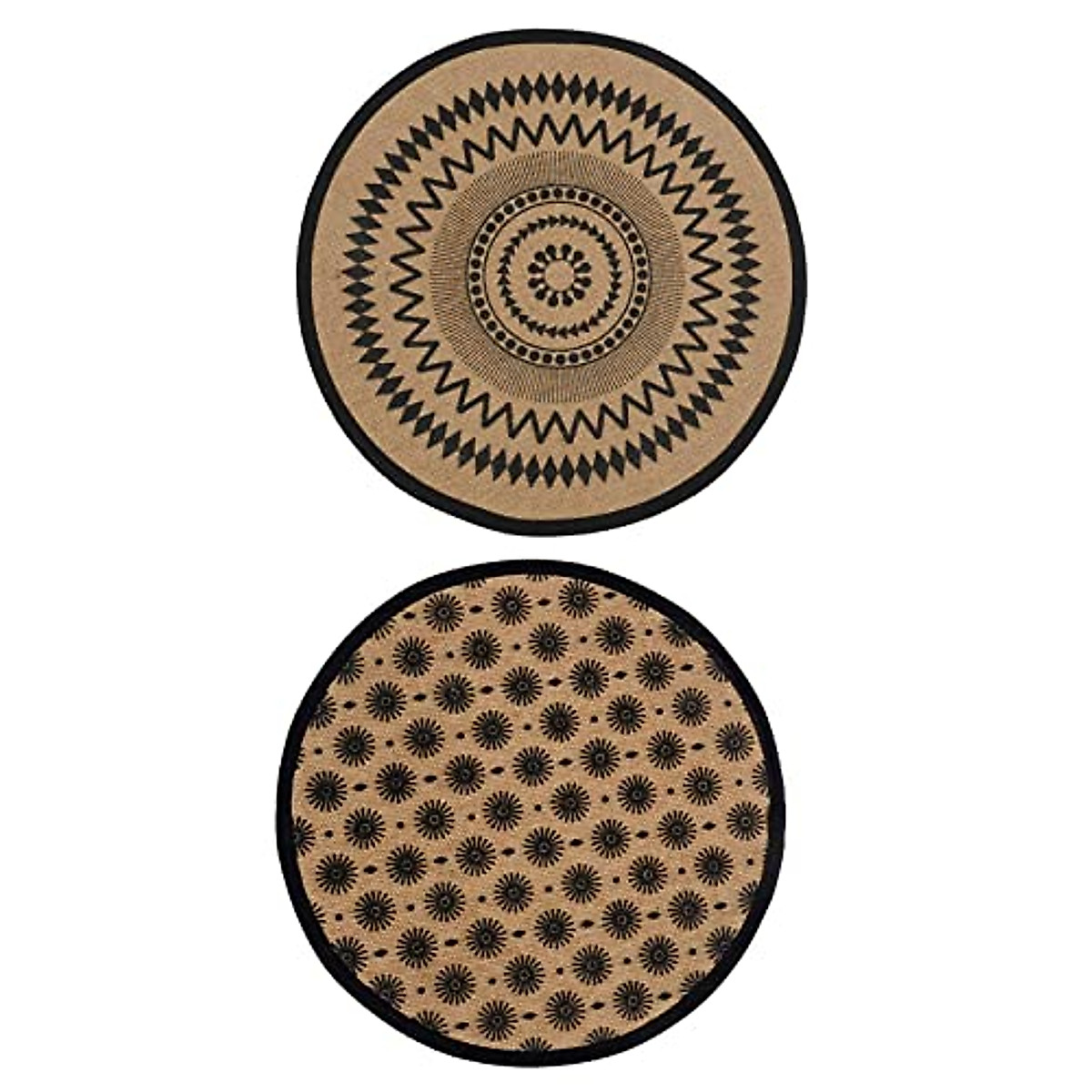 Bricker Jute and Cotton Printed Round Table Mat (38x38 Cms, Black) -Pack of 4