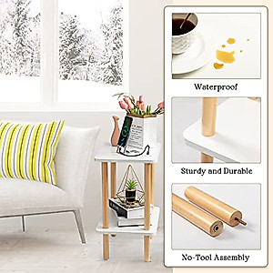 FORAOFUR End Table with Charging Station, End Tables with USB Ports and Outlets, Small Side Table for Living Room, Bedroom & Office, Two-Tier Narrow Side Table, Easy Assembly