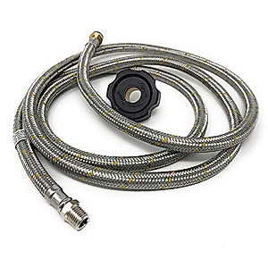 LPG Propane Gas Hose [3261] Pigtail Connector 1/4 MNPT x 7/8-14 Left Nut Hand-wheel Connector – Black – 2 mt or 6.5 Feet Low Pressure 6' Braided Aluminum reinforced Gas Hose Pigtail Rabo de Cochino