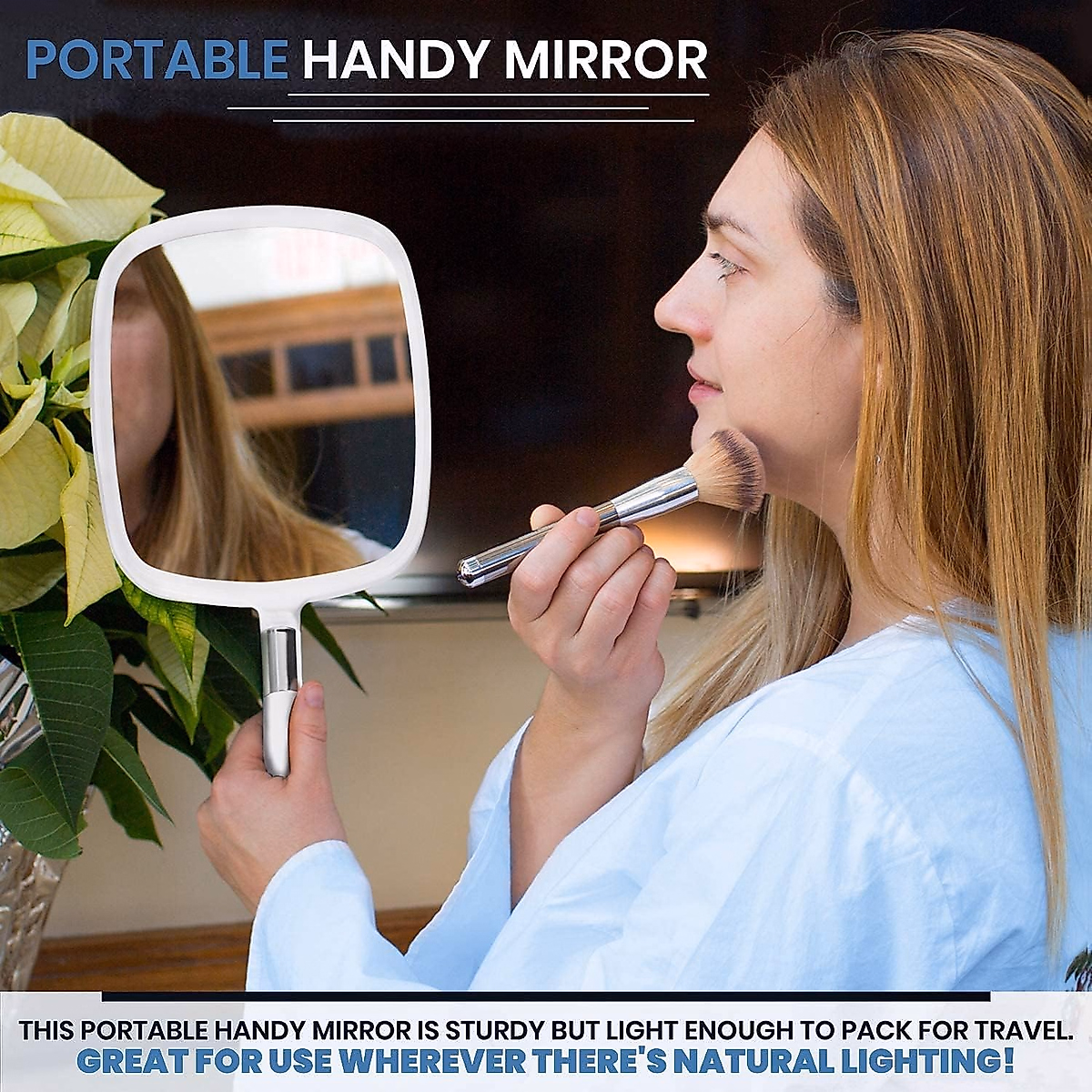 MIRRORVANA® Large Hand Held Mirror with Comfy Handle for Women and Men - Personal Barber Haircut Mirror to See Back of Head - Espejo de Mano - 9" x 13" (White)