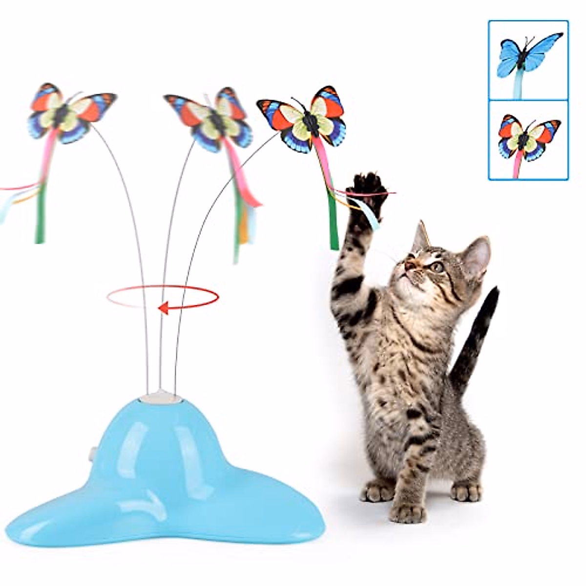 SOKER Cat Toys, Interactive Cat Toy Automatic Electric Butterfly 360° Rotating Kitten Toy for Indoor Cats, with 1 Butterfly Replacements(Blue)