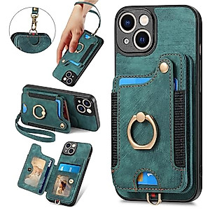 Smartphone Flip Cases Compatible with iPhone 14 Case, 2-in-1 Wallet Case PU Leather [Card Holder] [Wrist Strap] Shockproof Flip Cover Drop Back Case Protection Case Protective Wallet Cover Flip Cases
