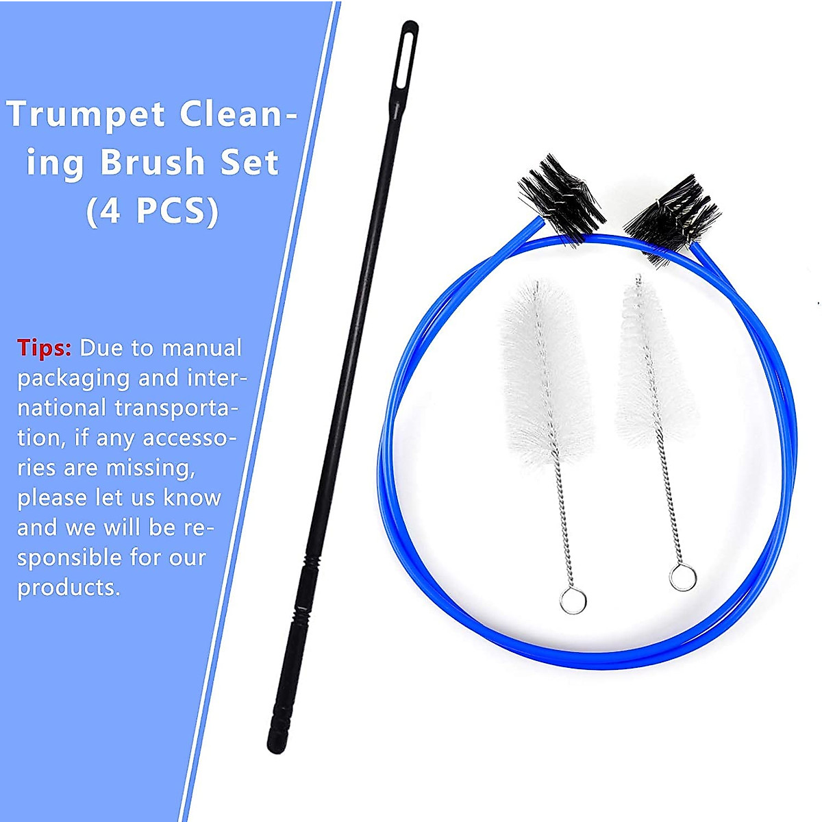Hysagtek 4 Pieces Trumpet Snake Brush Cleaning Kit, Trumpet Brush Mouthpiece Brush Valve Casing Brush Flexible Brush with Cleaning Rod