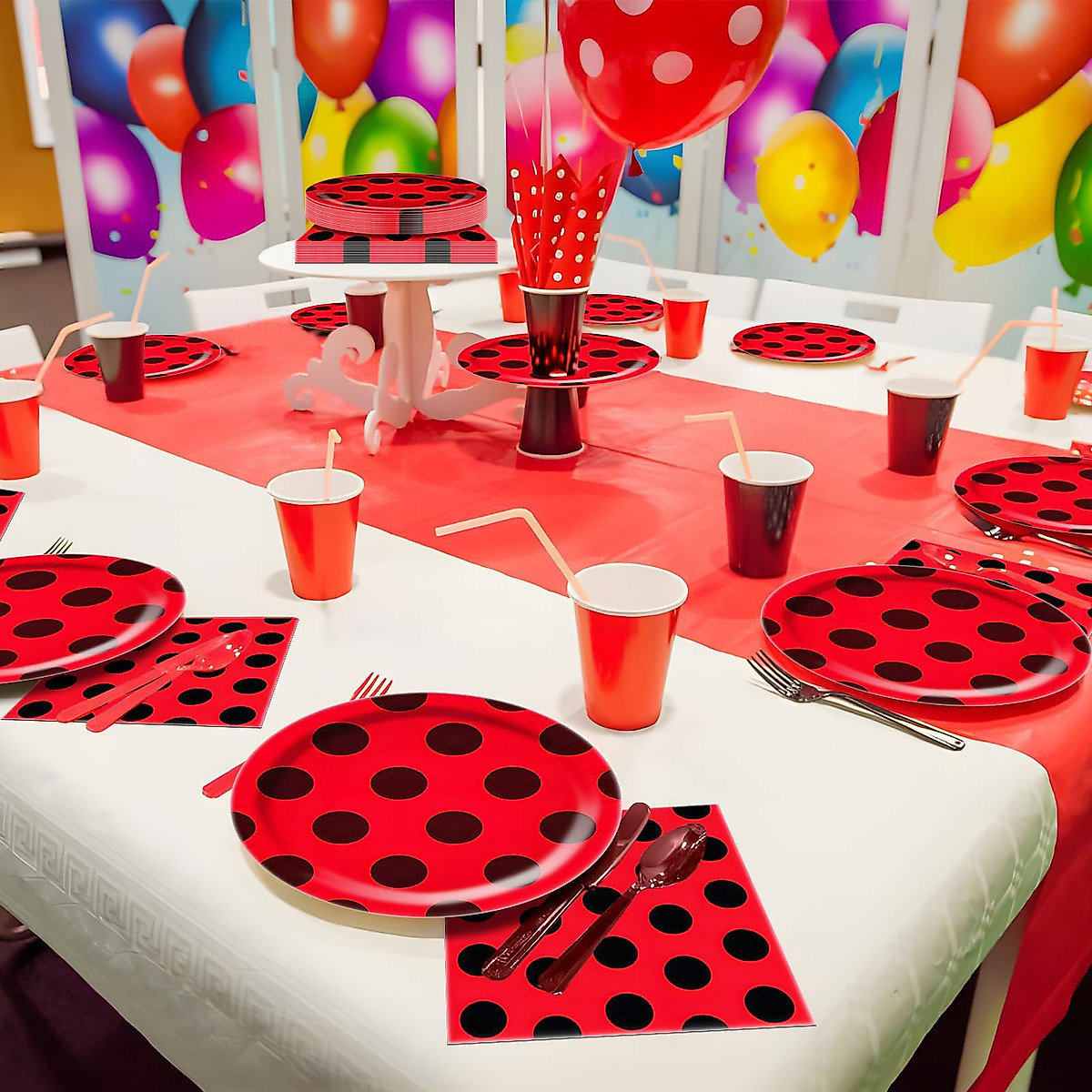 Menipros Ladybug Birthday Party Supplies,Ladybug Party Tableware Sets Includes 20 Ladybug Plates and 20 Ladybug Napkins