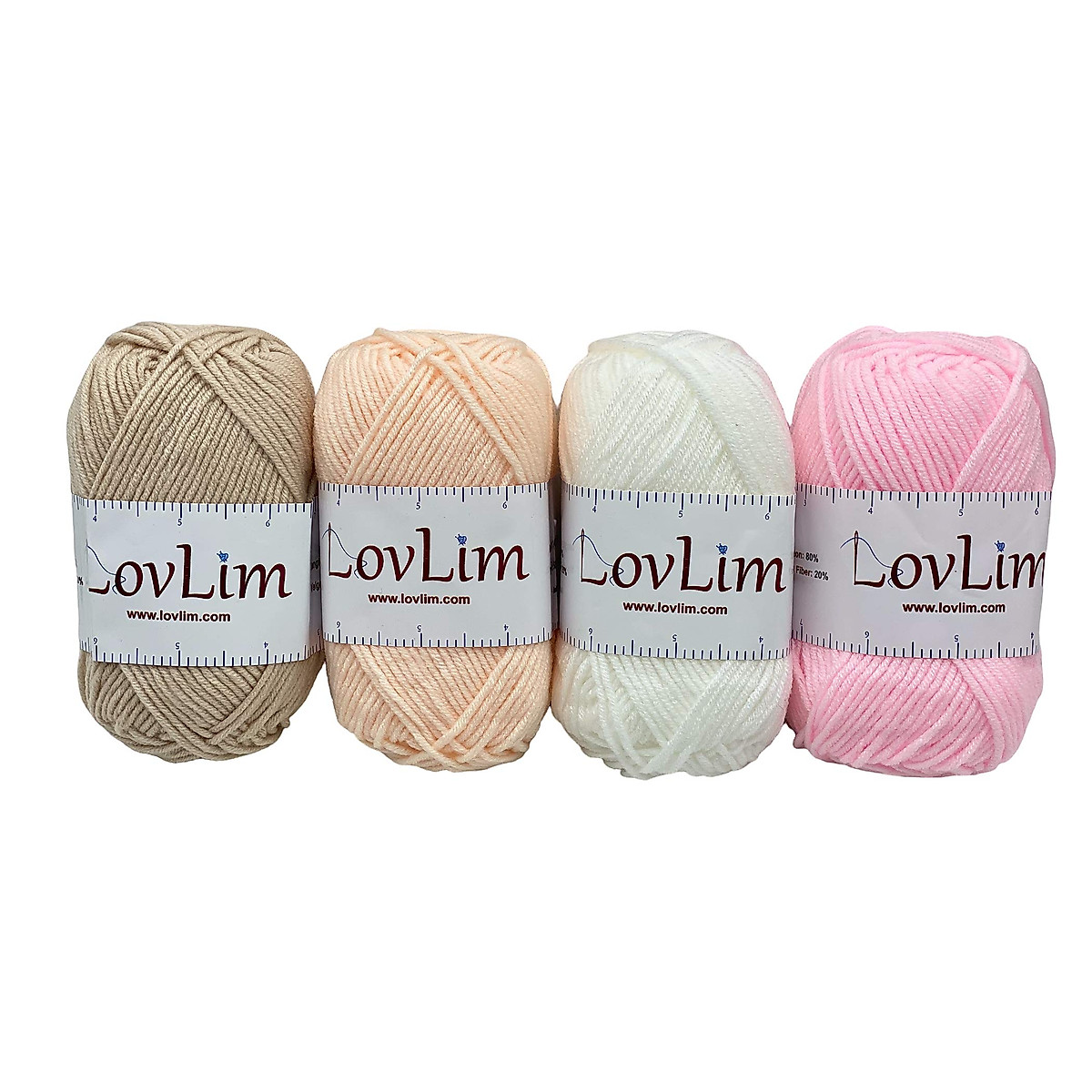 LovLim Yarn Pack, 2 skeins of 50g Each, Soft Cotton Yarn for Crochet and Knitting, Craft DK Amigurumi Yarn (White)
