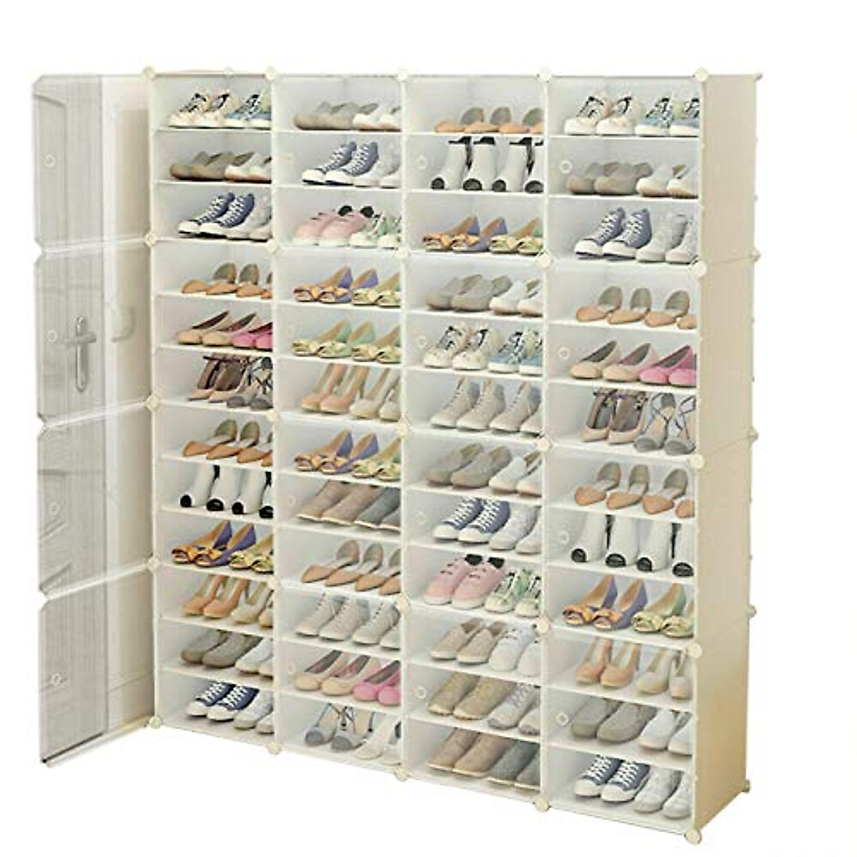 Portable Shoe Storage Organzier Tower, Dust-proof Shoe Rack Shelf Plastic Shoe Storage Cabinet with Doors, Foldable Shoe Storage Rack for Sneaker Collection Heels, Boots, Slippers (4 x 12-tier)