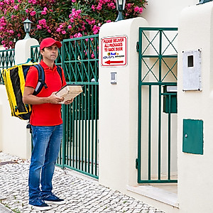 Please Deliver All Packages to Back Door Left Arrow Aluminum Composite Sign Delivery Instructions for My Packages from Amazon, FedEx, USPS, UPS - Indoor Outdoor Signs for Home - 8.5"x10"