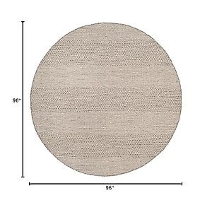 SAFAVIEH Montauk Collection Area Rug - 8' Round, Ivory & Steel Grey, Handmade Flat Weave Boho Farmhouse Cotton Tassel Fringe, Ideal for High Traffic Areas in Living Room, Bedroom (MTK330M)