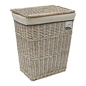 JVL Arianna Rectangular Tapered Willow Linen Laundry Basket, Grey Wash