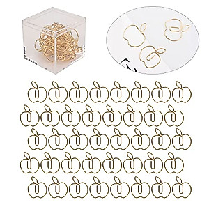40Pcs Golden Apples Shape Paper Clips,Gold Journal Paper Clips Metal Bookmark Clips Office Supplies with Storage Box for Document Organizing
