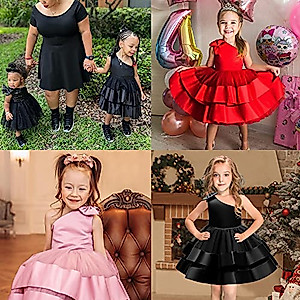 KLFFLGID Baby Girl Tulle One Shoulder Dresses Toddler Flower Girl Formal Dress for Party Wedding Bowknot Tutu Gown Size 100 (Black)
