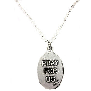 VPP Silver Tone St Genevieve Medal Pendant Necklace Ladies 20 inch Chain