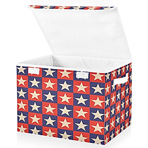 Patriotic Stars Storage Bins with Lids and Handles, Foldable Storage Box Storage Basket with Cover Collapsible Organizer Containers for Home Closet, Shelves