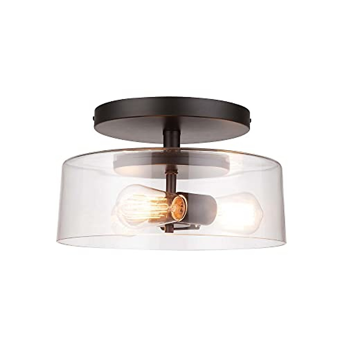 Globe Electric 61268 3-Light Flush Mount Ceiling Light, Matte Black, Clear Glass Shade, Vintage Edison Incandescent Bulbs Included, Home Improvement, E26 Bulb, Flush Mount Ceiling Light Fixture