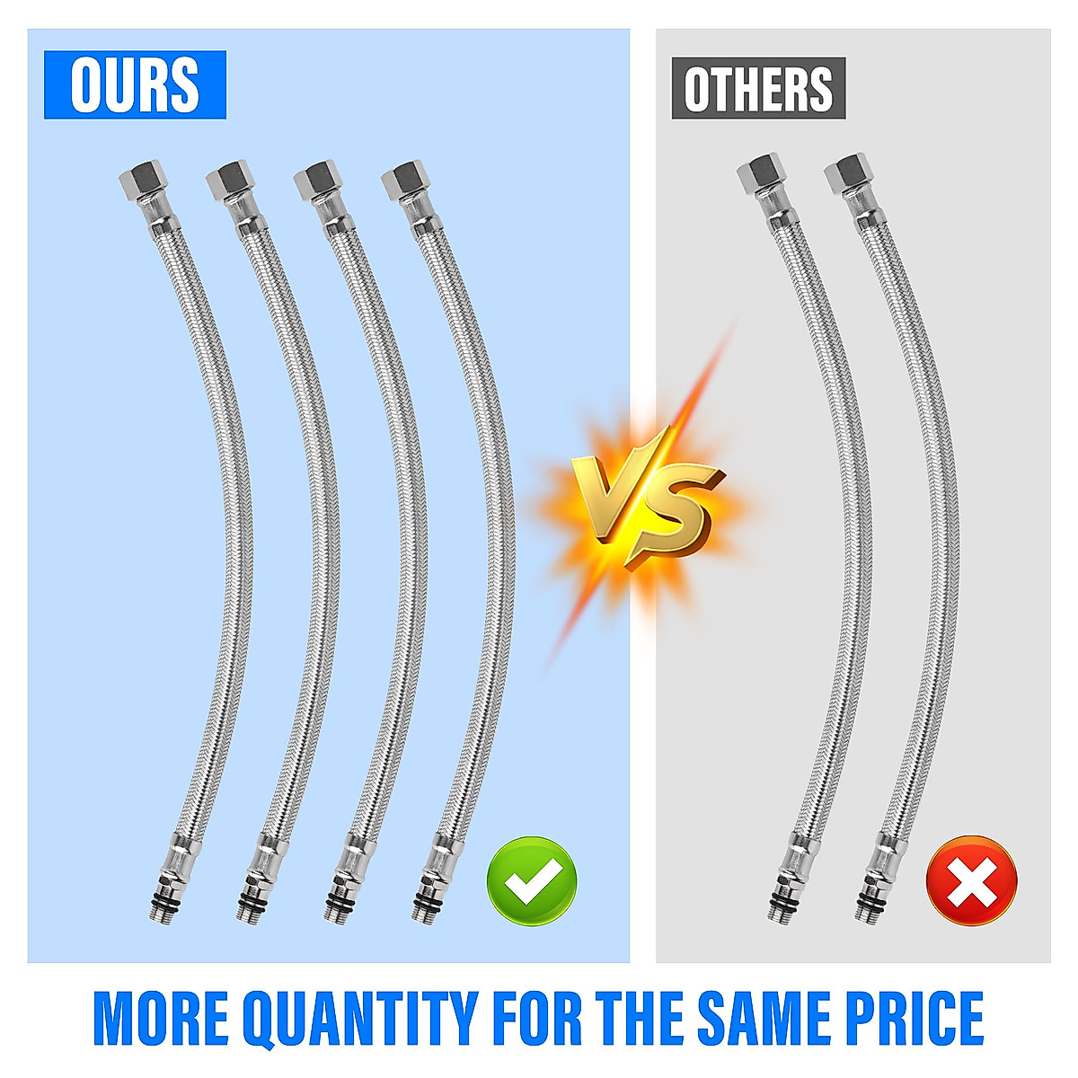 4 Pcs Bathroom Faucet Hose Connector Braided Supply Hose 3/8-Inch Female Compression x M10 Male Connector 304 Stainless Steel Kitchen Sink Faucet Connection (24 inch)