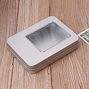 HELYZQ Rectangular Tin Silver Storage Box Case Organizer with Half Clear Window Lid